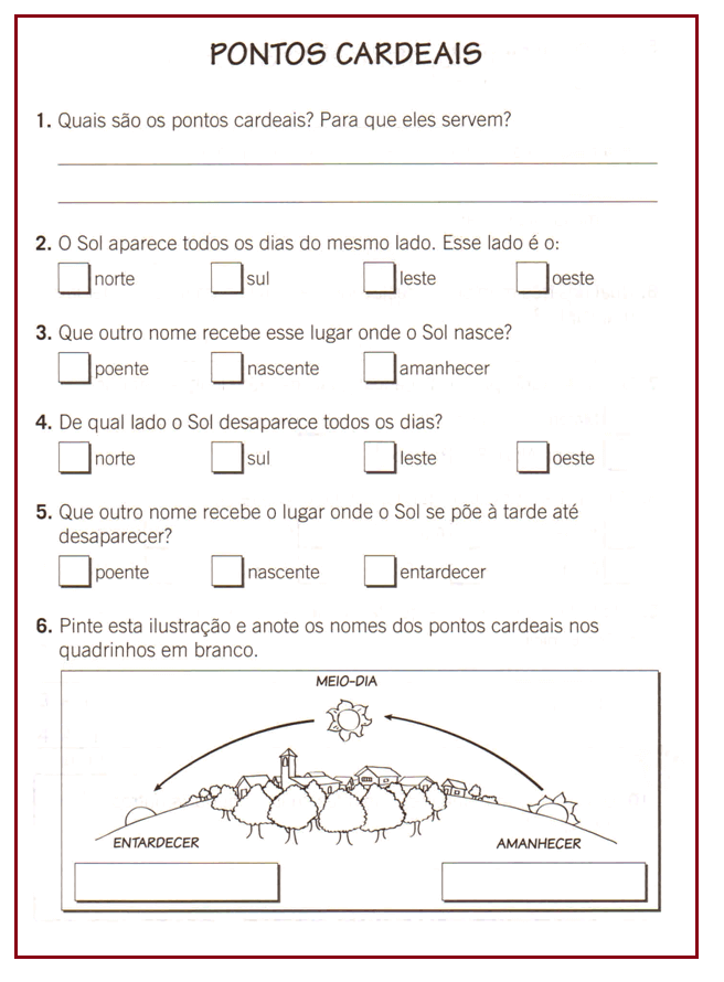 Fichas e atividades com os pontos cardeais - Educação Online
